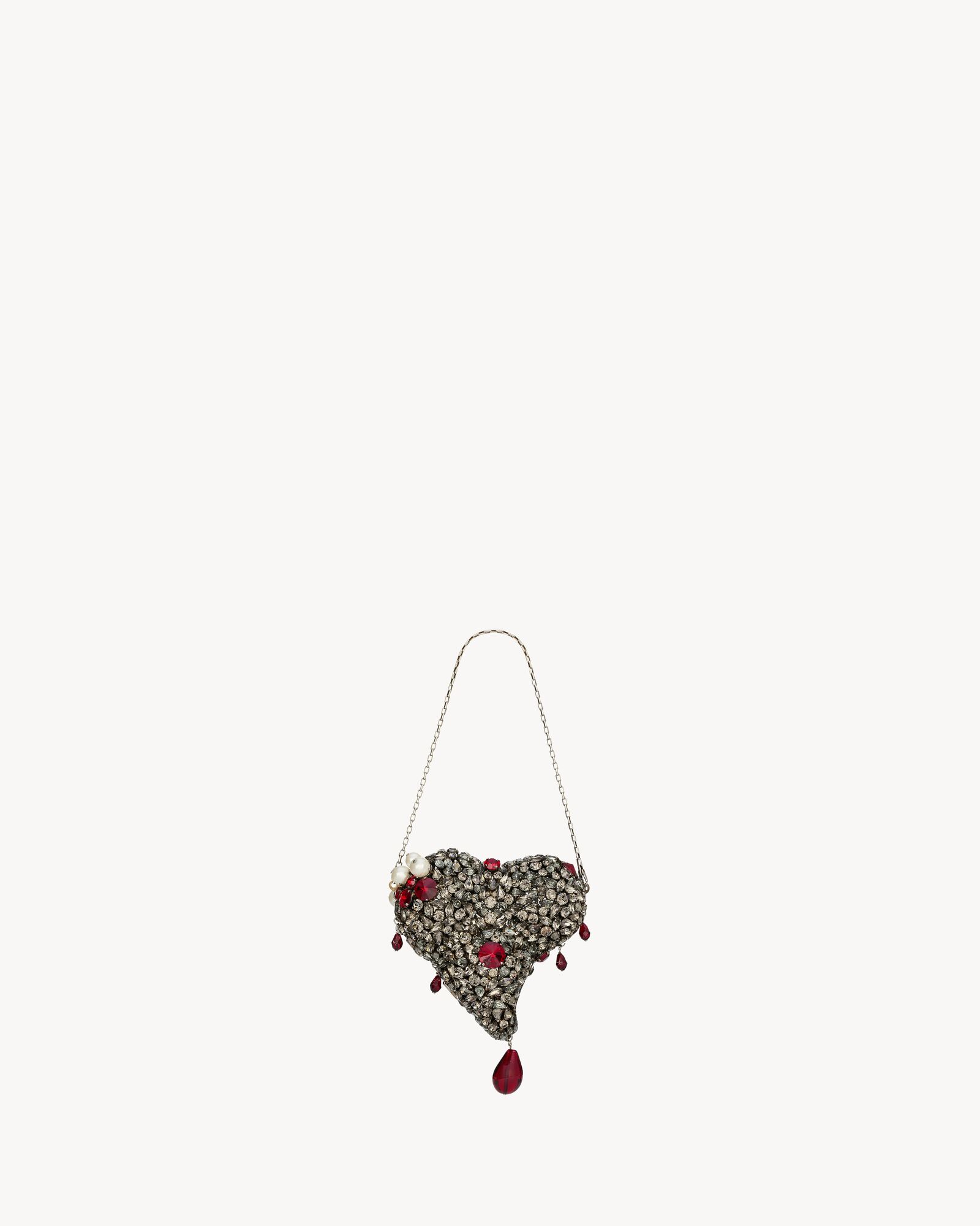 micro heart EVENING bag in crystals in Silver | Saint Laurent | YSL EN-US