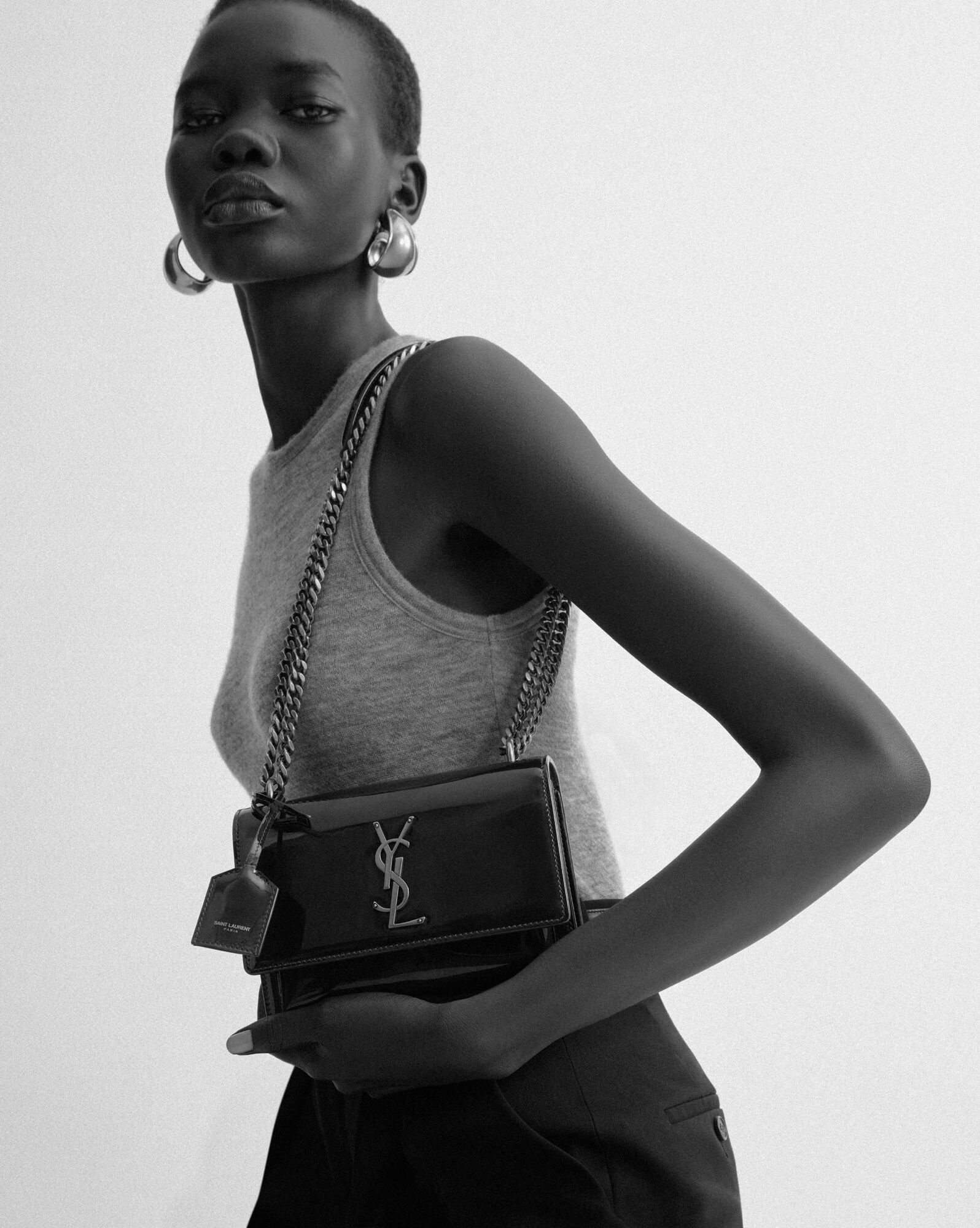 SUNSET small in crocodile embossed leather in Brown | Saint Laurent ...