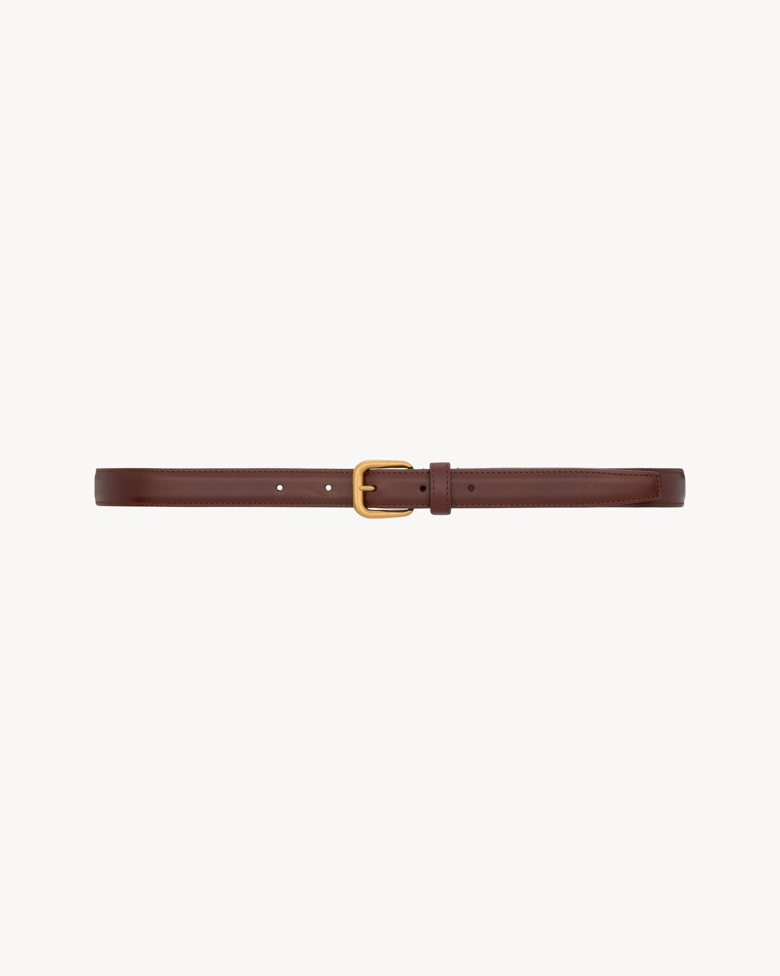 rectangular buckle thin belt in aged leather in Brown | Saint Laurent ...