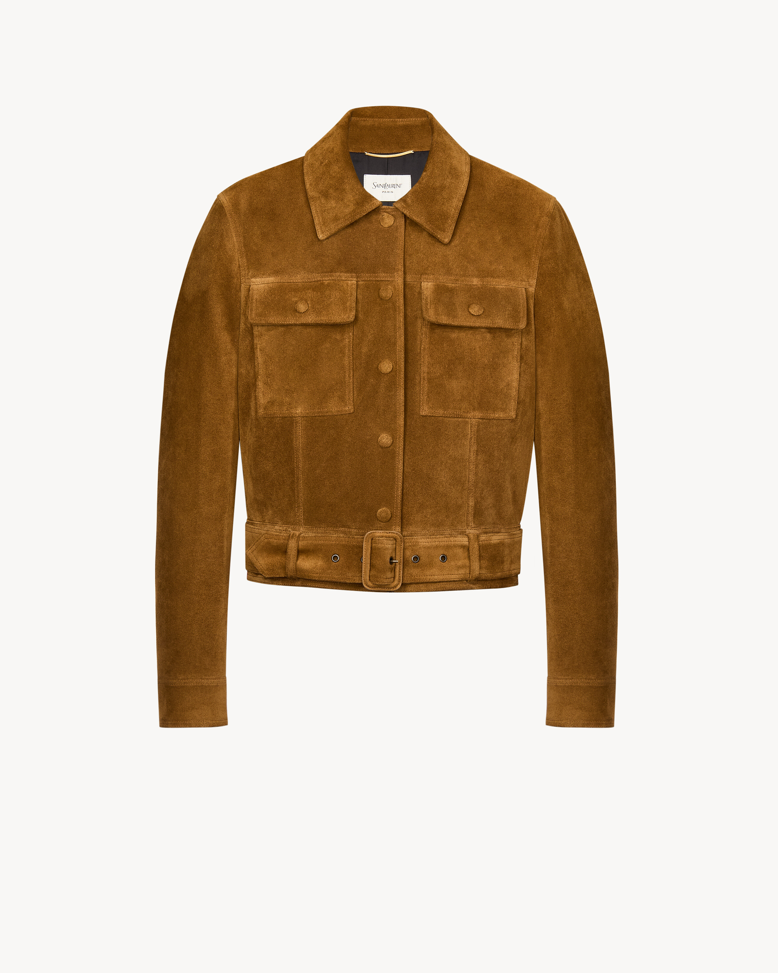 Veste courte en croûte de cuir vintage en Marron | Saint Laurent | YSL ...