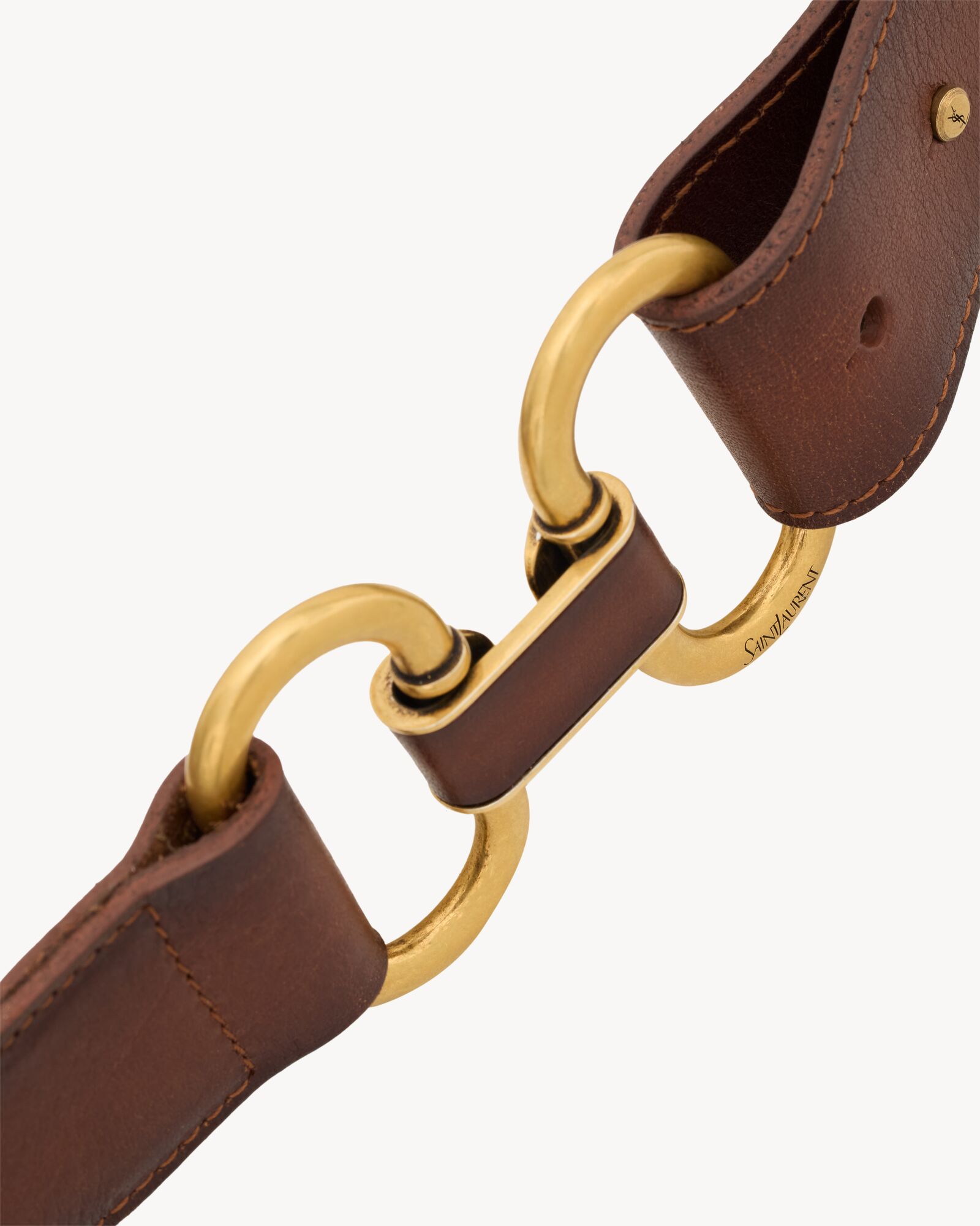 double ring belt in leather in Brown | Saint Laurent | YSL EN-US