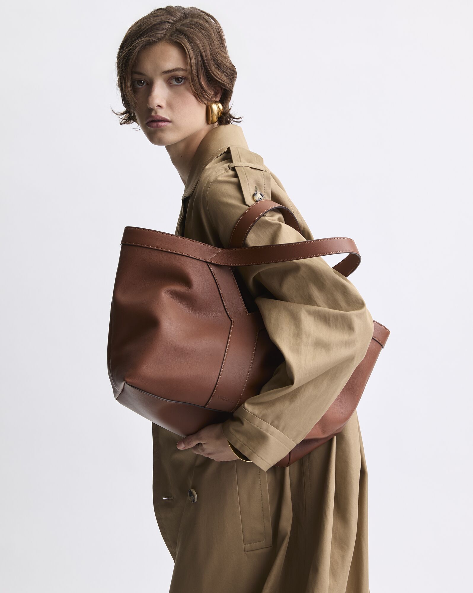 Y small tote in leather in Brown | Saint Laurent | YSL US