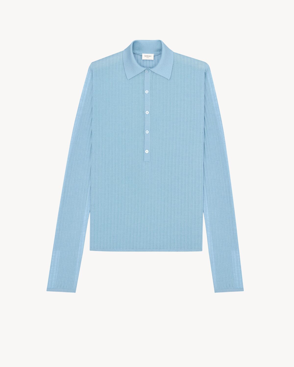 polo in flat-rib cashmere, wool, and silk in Blue | Saint Laurent | YSL ...
