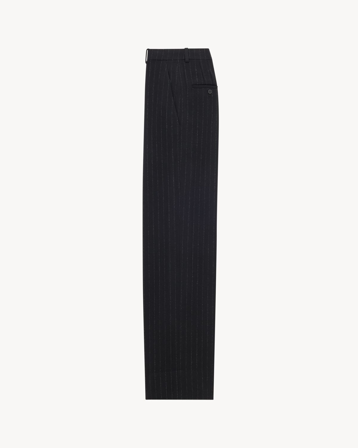 high-rise pinstripe pants in brushed wool and cashmere flannel in Black ...