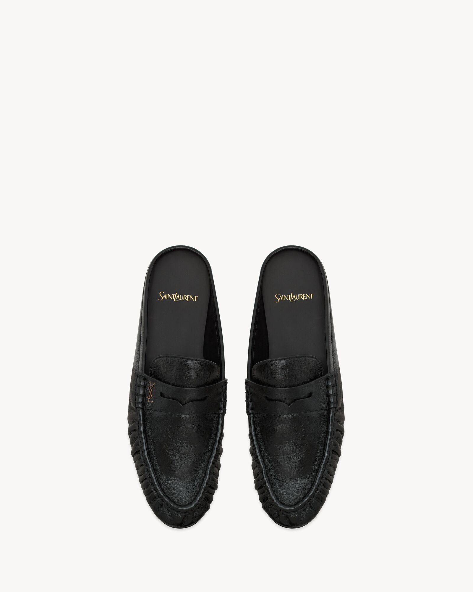 LE LOAFER mules in shiny creased leather in Black | Saint Laurent | YSL ...