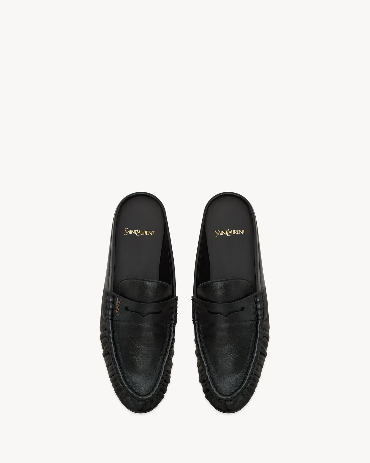 LE LOAFER mules in shiny creased leather in Black | Saint Laurent | YSL ...