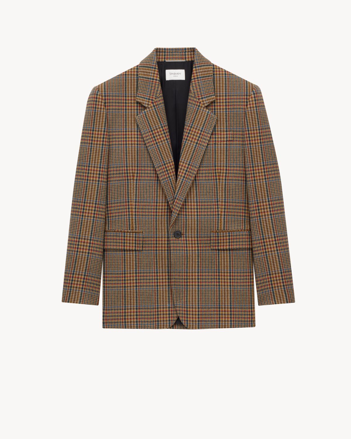 jacket in prince of wales wool in Beige | Saint Laurent | YSL EN-US