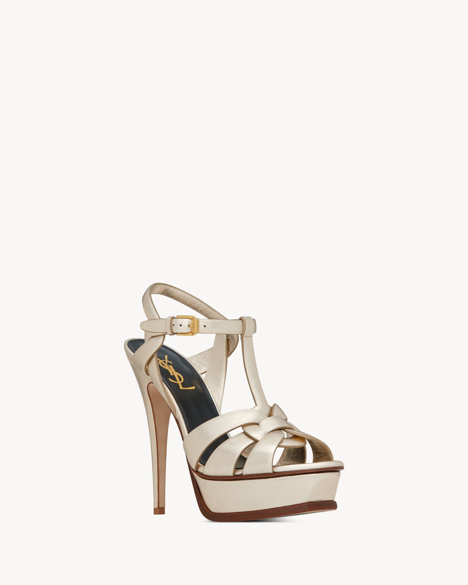 tribute sandals in metallic leather in Gold | Saint Laurent | YSL EN-US