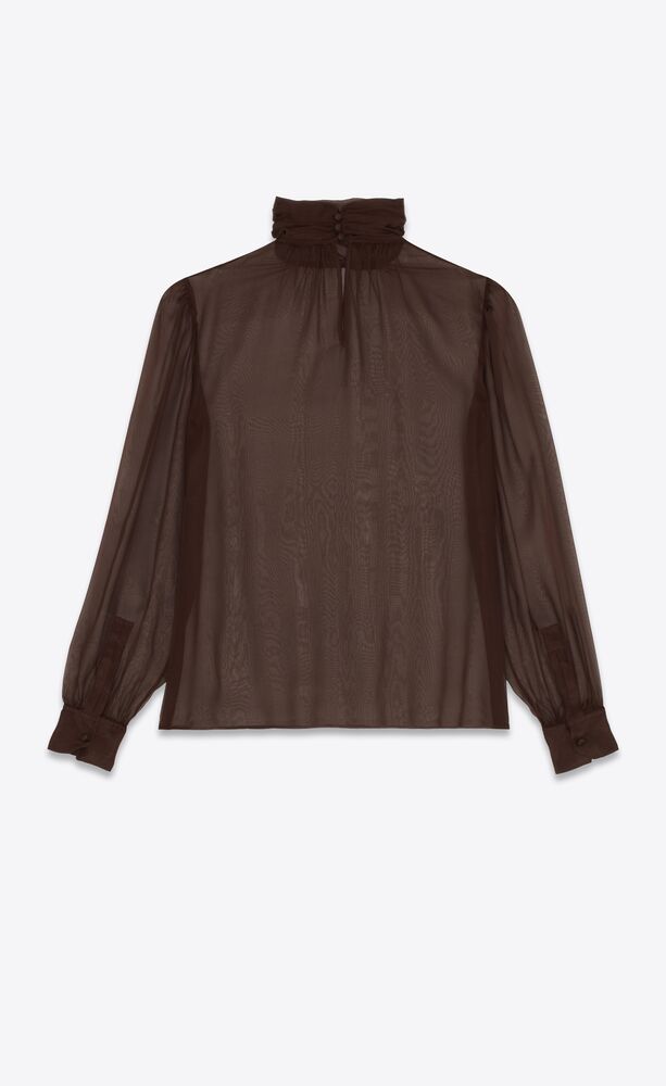 High Neck Blouse In Silk Muslin Saint Laurent