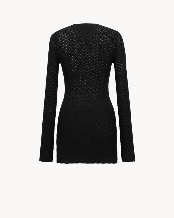 mini dress in crochet knit | Saint Laurent | YSL US