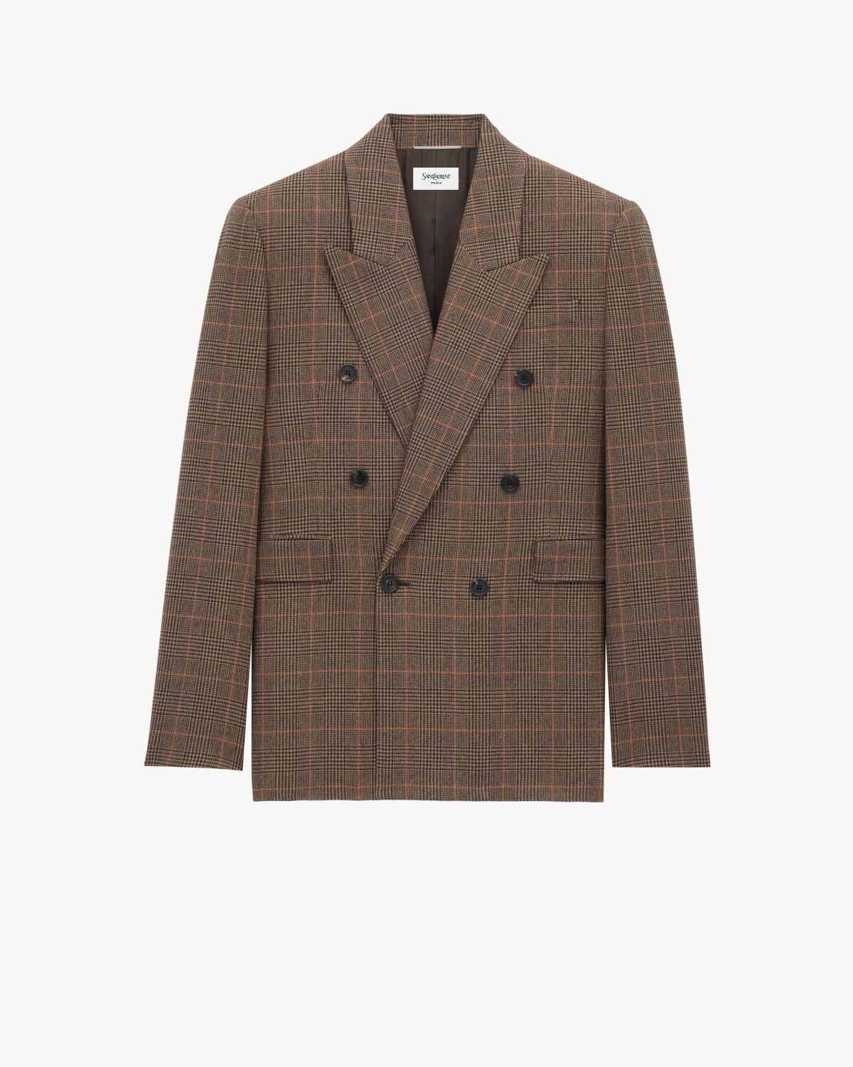 jacket in prince of wales wool in Brown | Saint Laurent | YSL EN-US