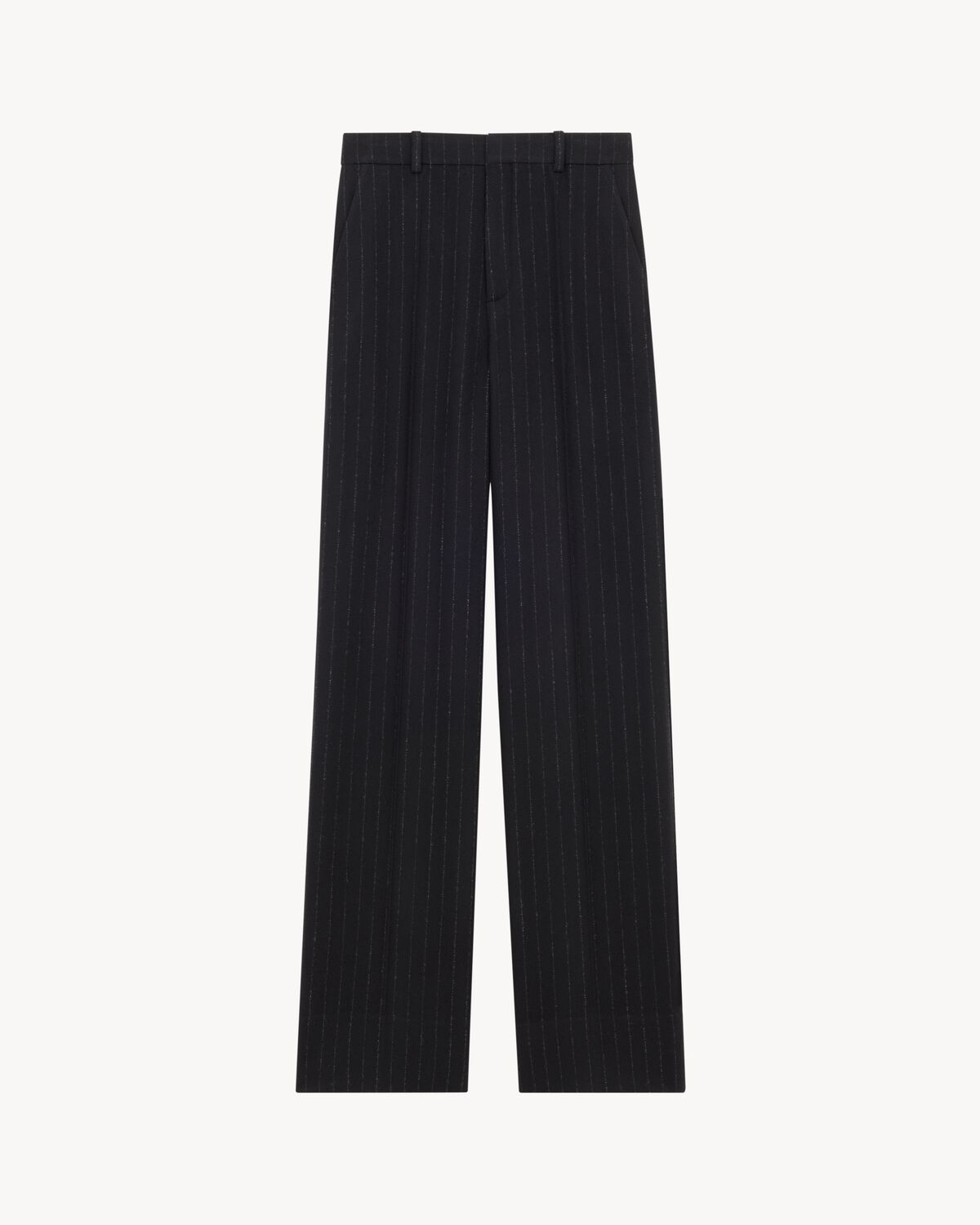 high-rise pinstripe pants in brushed wool and cashmere flannel in Black ...