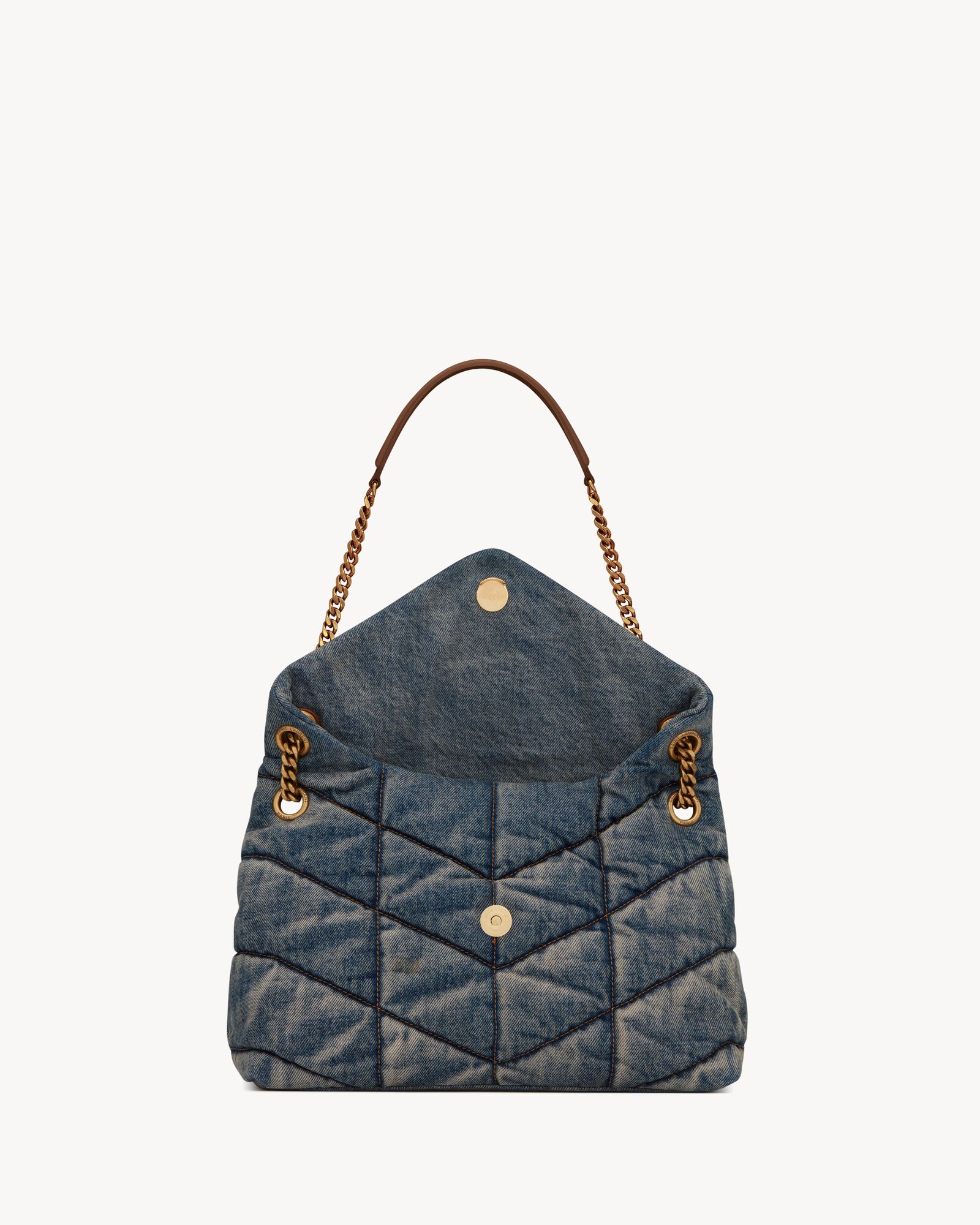 PUFFER Medium Tasche aus gestepptem Vintage-Denim und Wildleder | Saint ...
