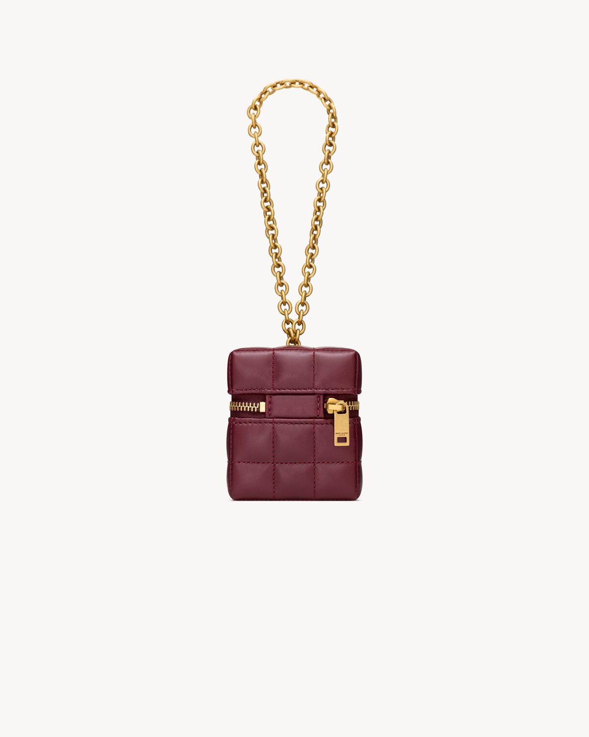 CASSANDRE MATELASSÉ CARRÉ mini cube on chain in shiny leather in Red ...