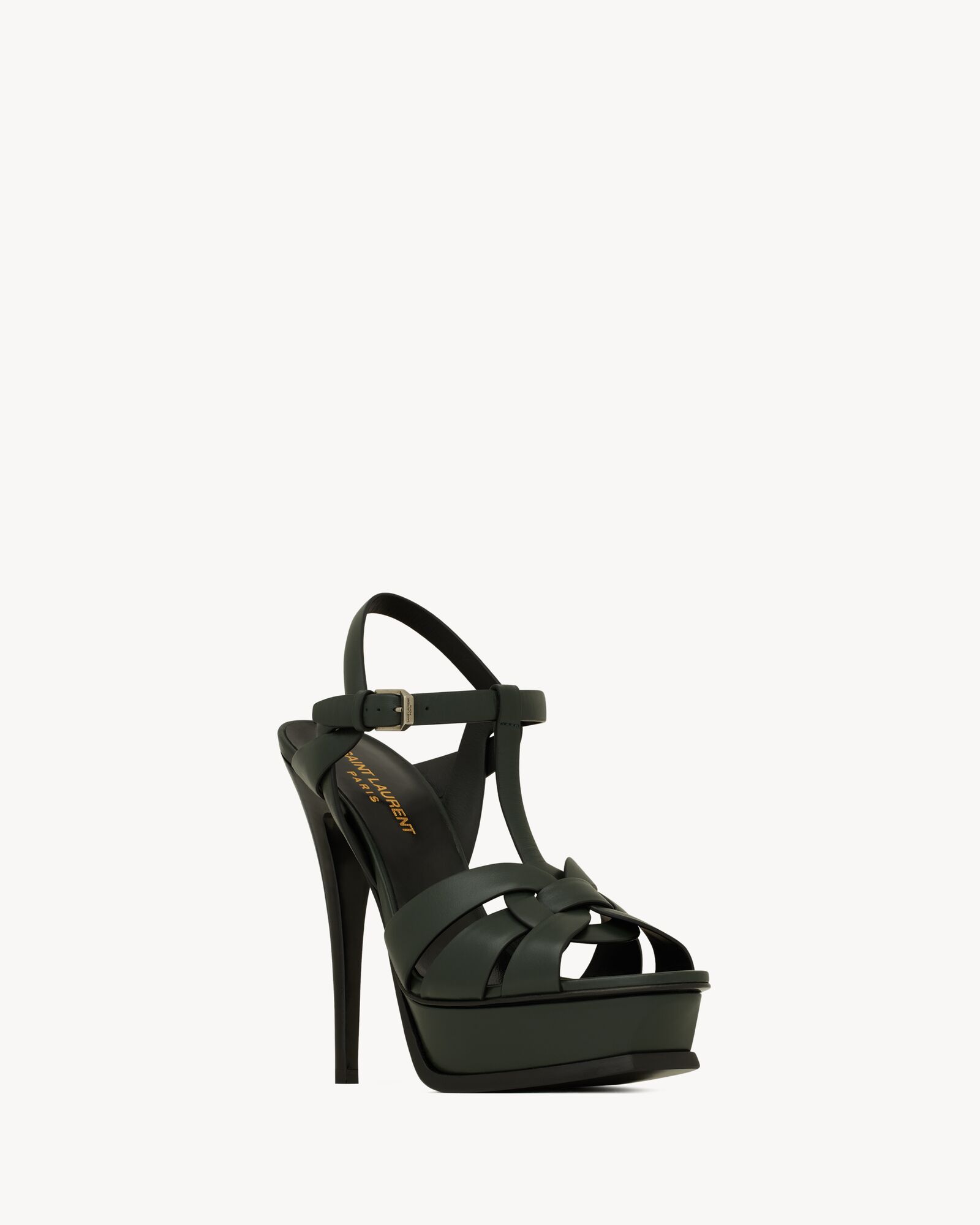 TRIBUTE PLATFORM SANDALS IN SMOOTH LEATHER in Green | Saint Laurent ...