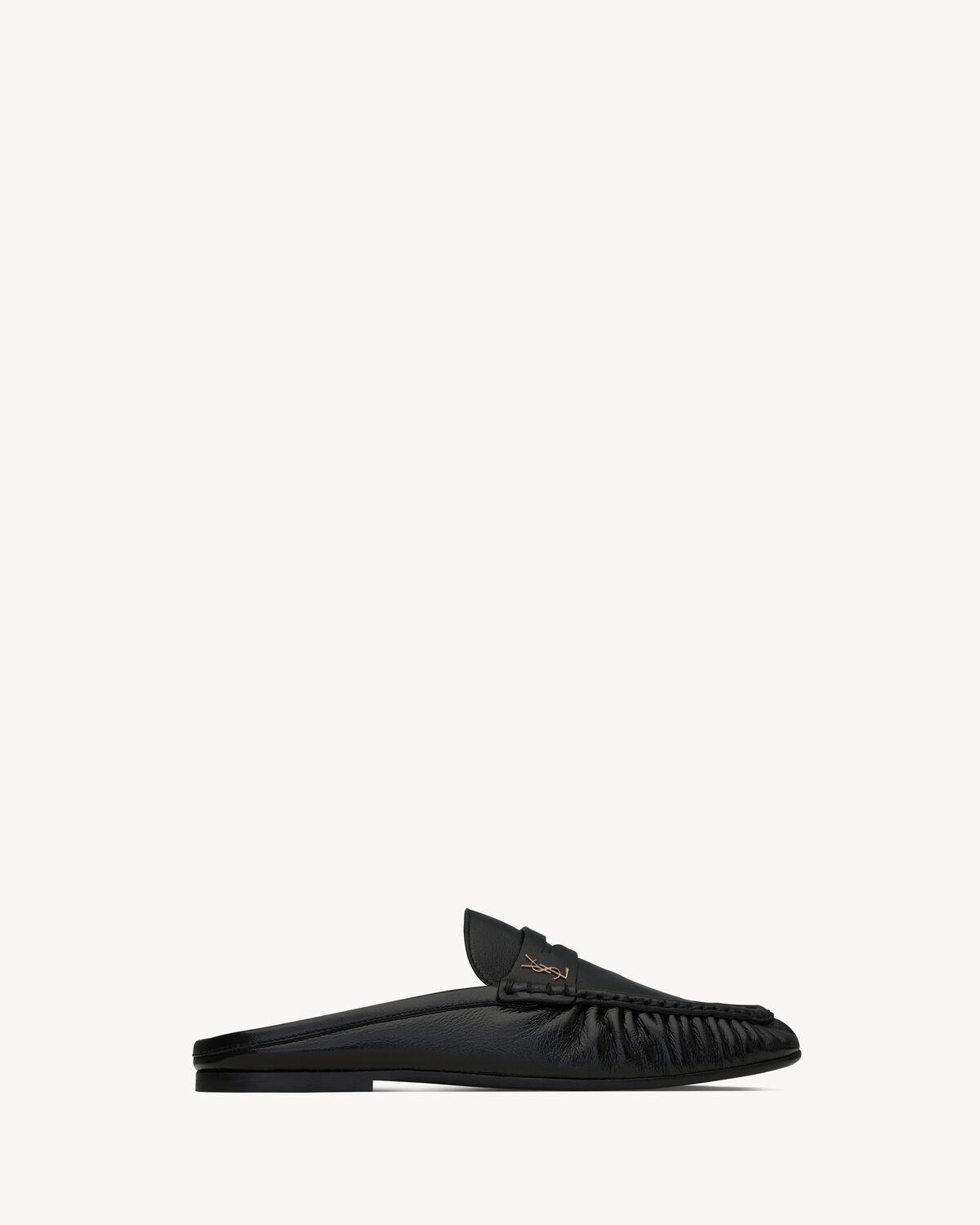 LE LOAFER mules en cuir plissé brillant en Noir | Saint Laurent | YSL FR-FR