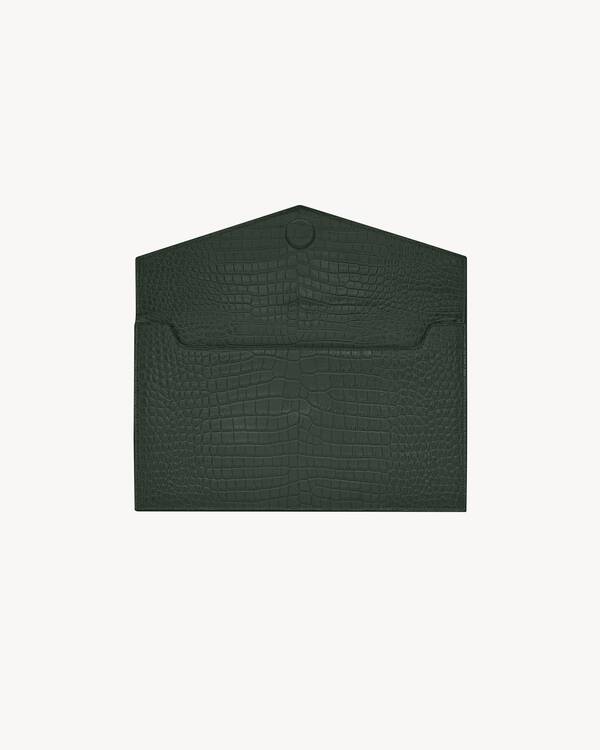 UPTOWN POUCH IN CROCODILE-EMBOSSED SHINY LEATHER in Green | Saint ...