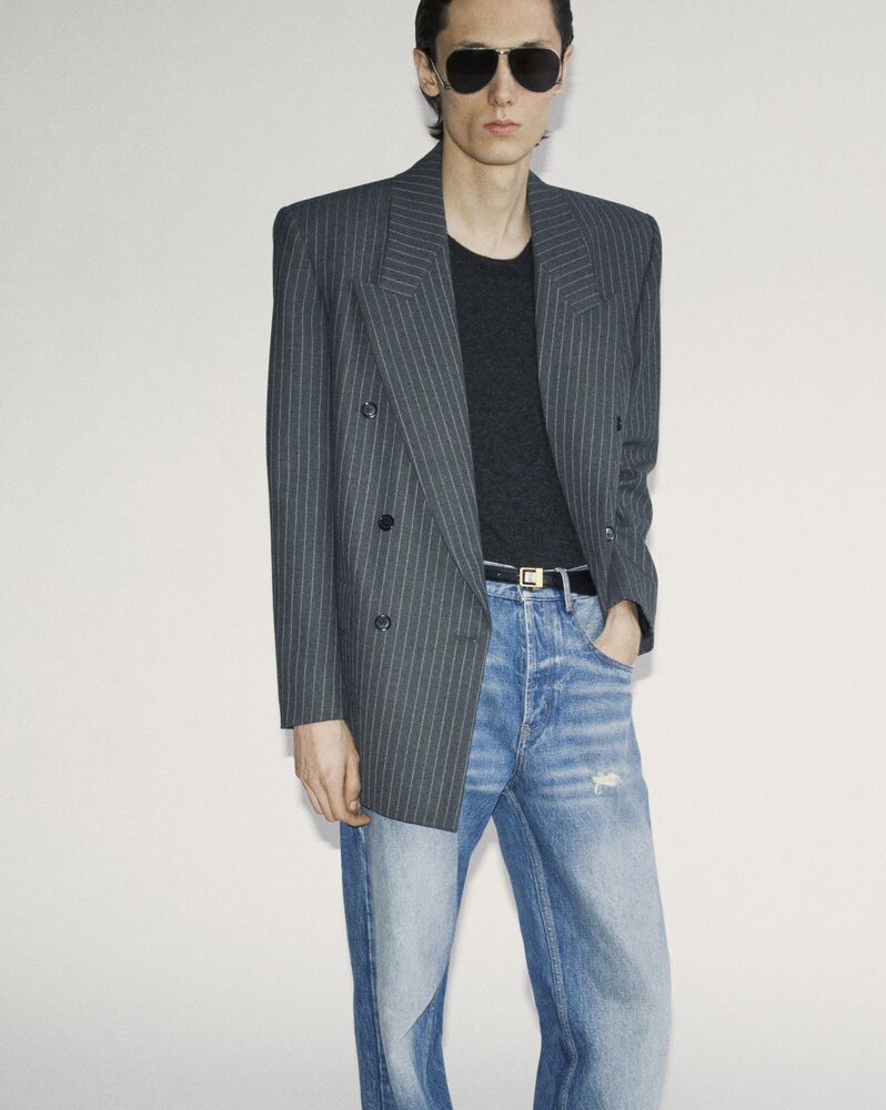 Oversized jacket in striped wool flannel | Saint Laurent | YSL.com