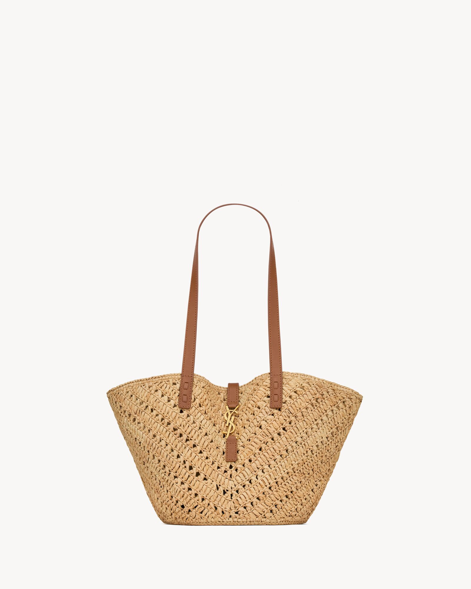 Panier pequeño de rafia y piel de curtido vegetal | Saint Laurent | YSL.com