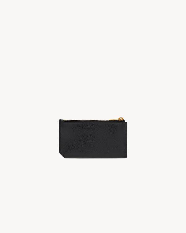 코팅 처리한 바크 가죽 소재의 Saint Laurent Paris Fragments 지퍼 카드 케이스 Saint