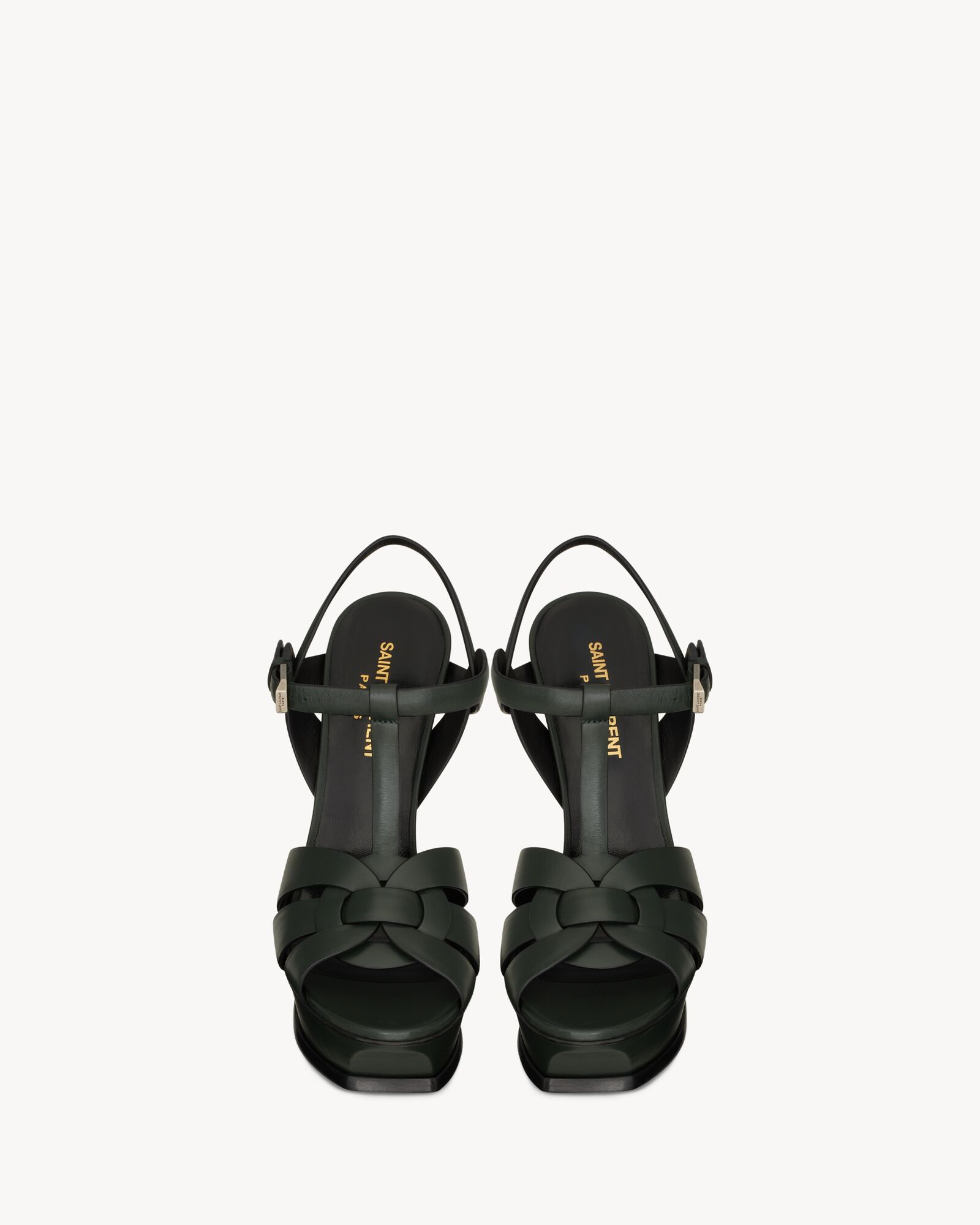 TRIBUTE PLATFORM SANDALS IN SMOOTH LEATHER in Green | Saint Laurent ...