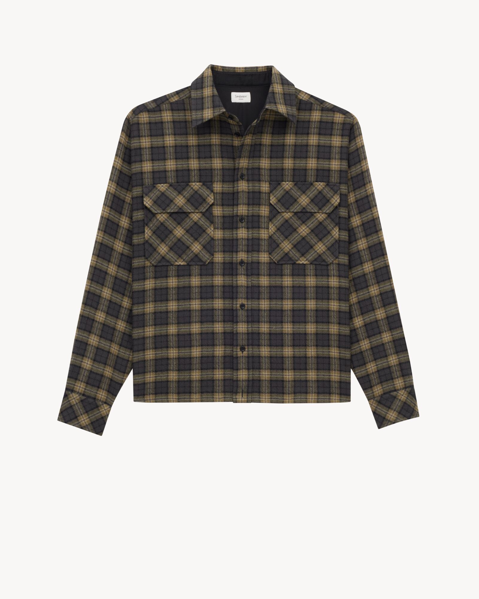 embroidered overshirt in wool check | Saint Laurent | YSL US